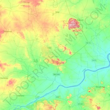 Mapa topográfico Shorapur, altitud, relieve