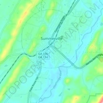 Mapa topográfico Summerville, altitud, relieve