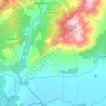 Mapa topográfico Santa Cruz del Valle, altitud, relieve
