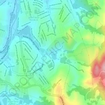 Mapa topográfico Parque dos Lagos, altitud, relieve