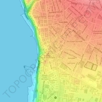 Mapa topográfico Parque Municipal de Barranco, altitud, relieve