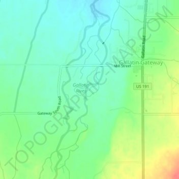 Mapa topográfico Gallatin River, altitud, relieve