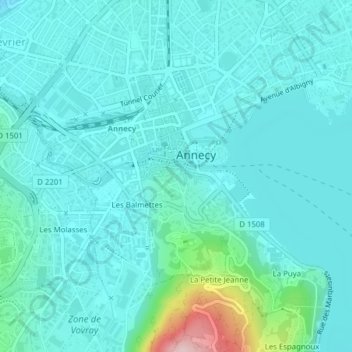 Mapa topográfico Château d'Annecy, altitud, relieve