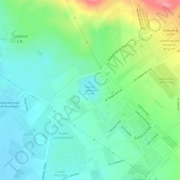 Mapa topográfico Parque Zonal de Lurín, altitud, relieve