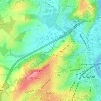 Mapa topográfico Monmouthshire Canal Crumlin Branch, altitud, relieve