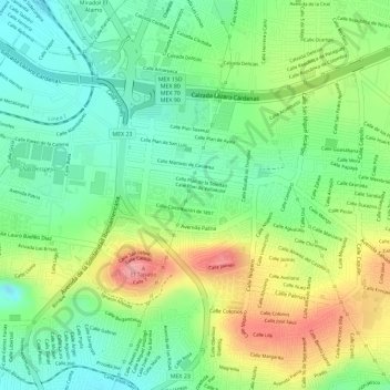 Mapa topográfico Parque Colinas de Chapultepec, altitud, relieve