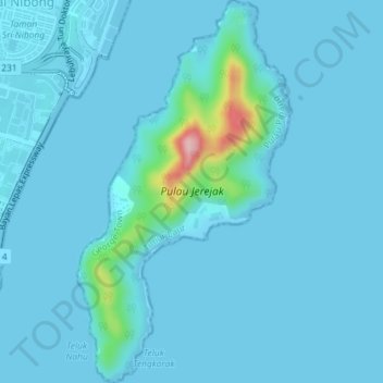 Mapa topográfico Jerejak Island, altitud, relieve