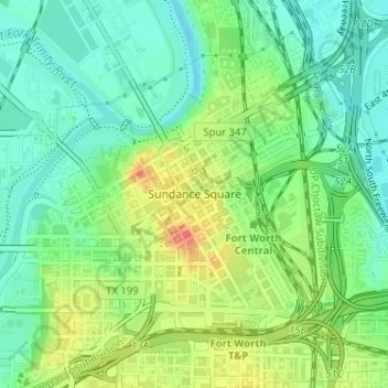 Mapa topográfico Sundance Square Plaza, altitud, relieve