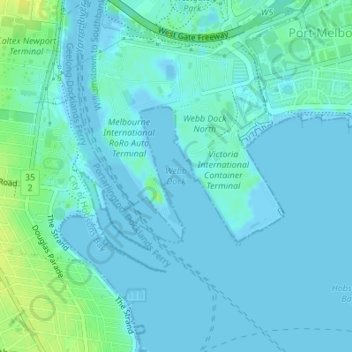 Mapa topográfico Webb Dock, altitud, relieve