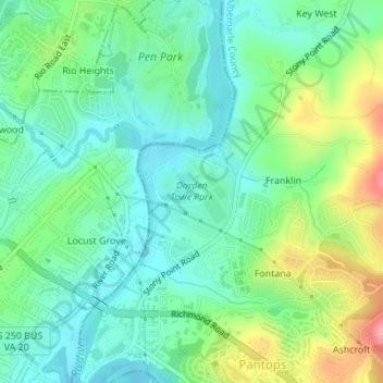 Mapa topográfico Darden Towe Park, altitud, relieve