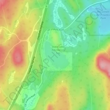 Mapa topográfico Stake Lake, altitud, relieve