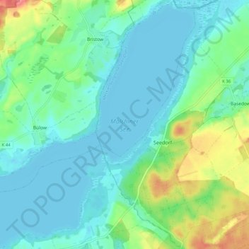 Mapa topográfico Malchiner See, altitud, relieve