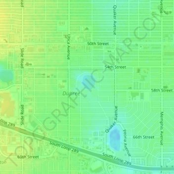 Mapa topográfico Dupree Park, altitud, relieve