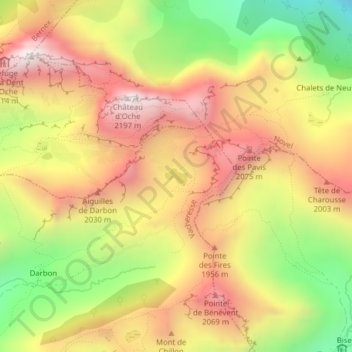 Mapa topográfico Lac de Darbon, altitud, relieve