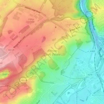 Mapa topográfico Ashton Court Estate, altitud, relieve