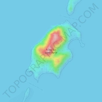Mapa topográfico Gili Lawa Darat Island, altitud, relieve