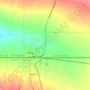 Mapa topográfico Naco, altitud, relieve