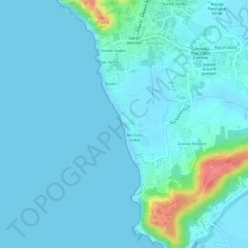 Mapa topográfico Anjuna Beach, altitud, relieve