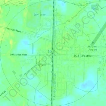 Mapa topográfico Estill, altitud, relieve
