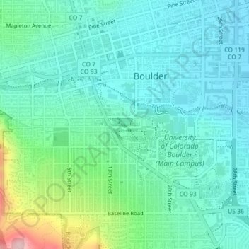 Mapa topográfico Varsity Lake, altitud, relieve