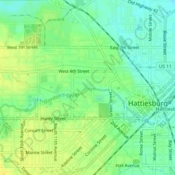 Mapa topográfico Oseola McCarty Park, altitud, relieve