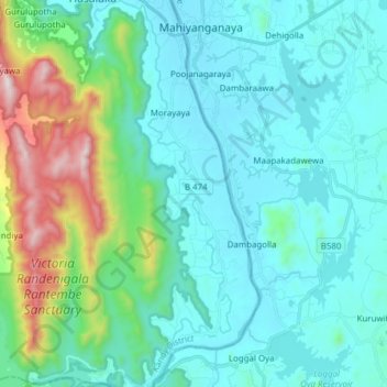 Mapa topográfico Minipe Yoda Ela, altitud, relieve