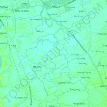 Mapa topográfico Agno River, altitud, relieve
